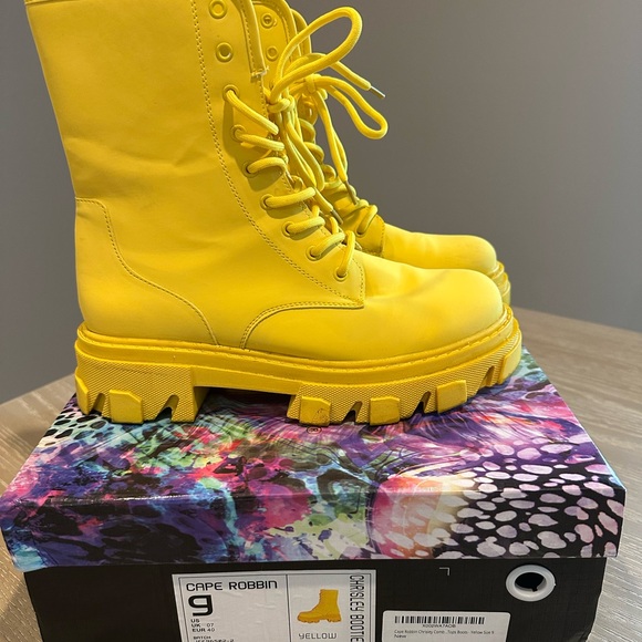 Cape Robbin | Shoes | Cape Robbin Yellow Combat Moto Boots With Chunky ...